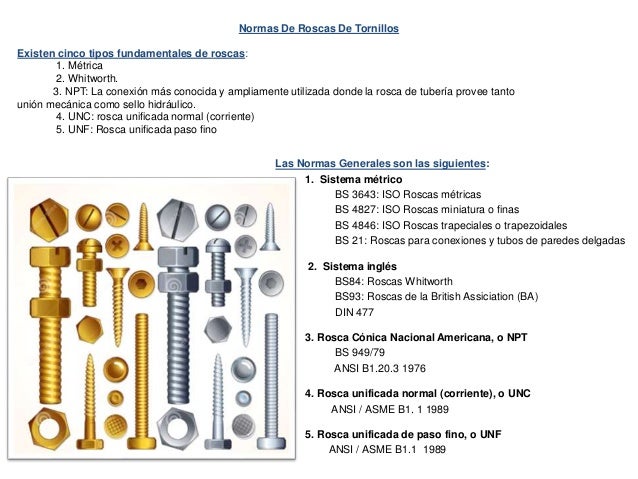 Tipos de tornillos y clasificación