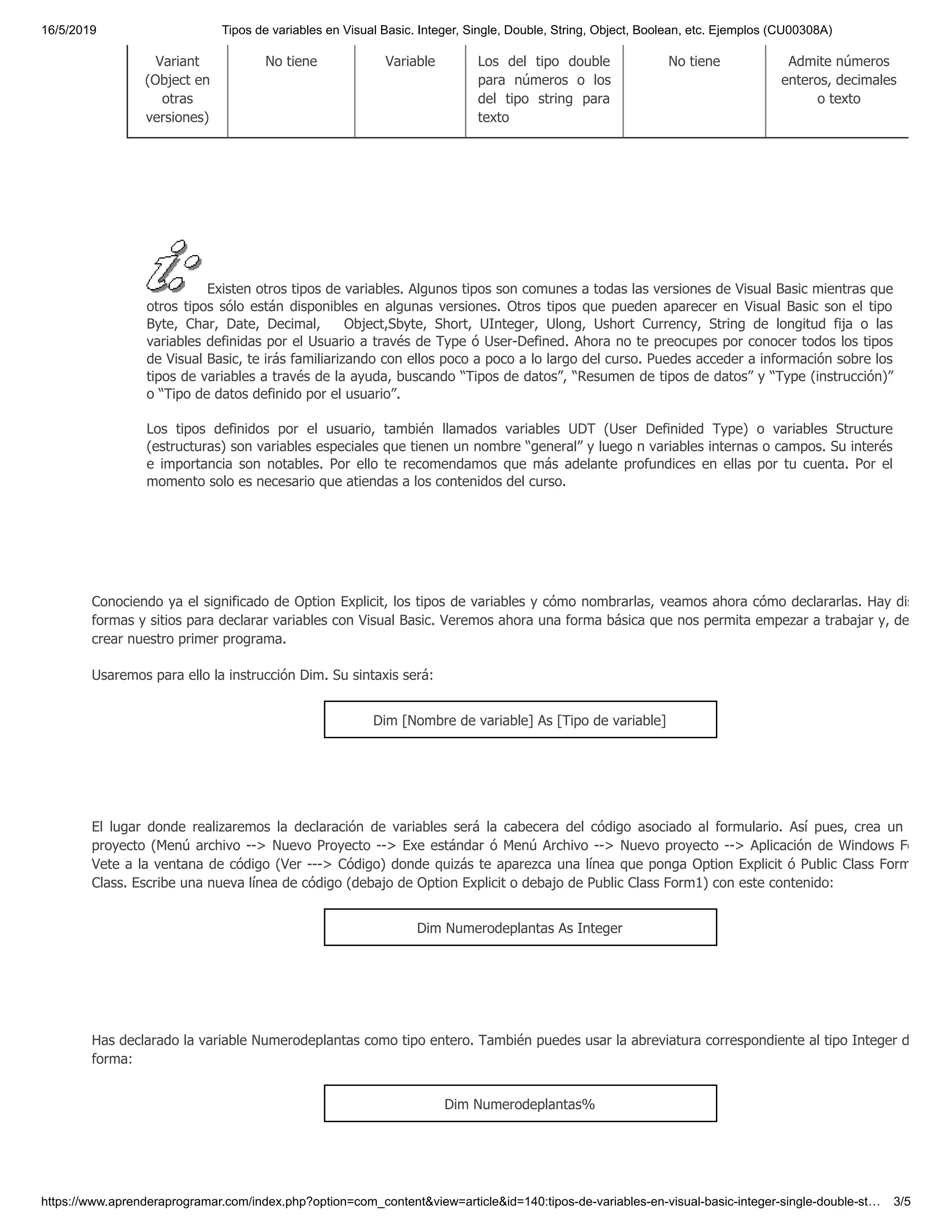 Tipos de variables en visual basic ejemplos | PDF