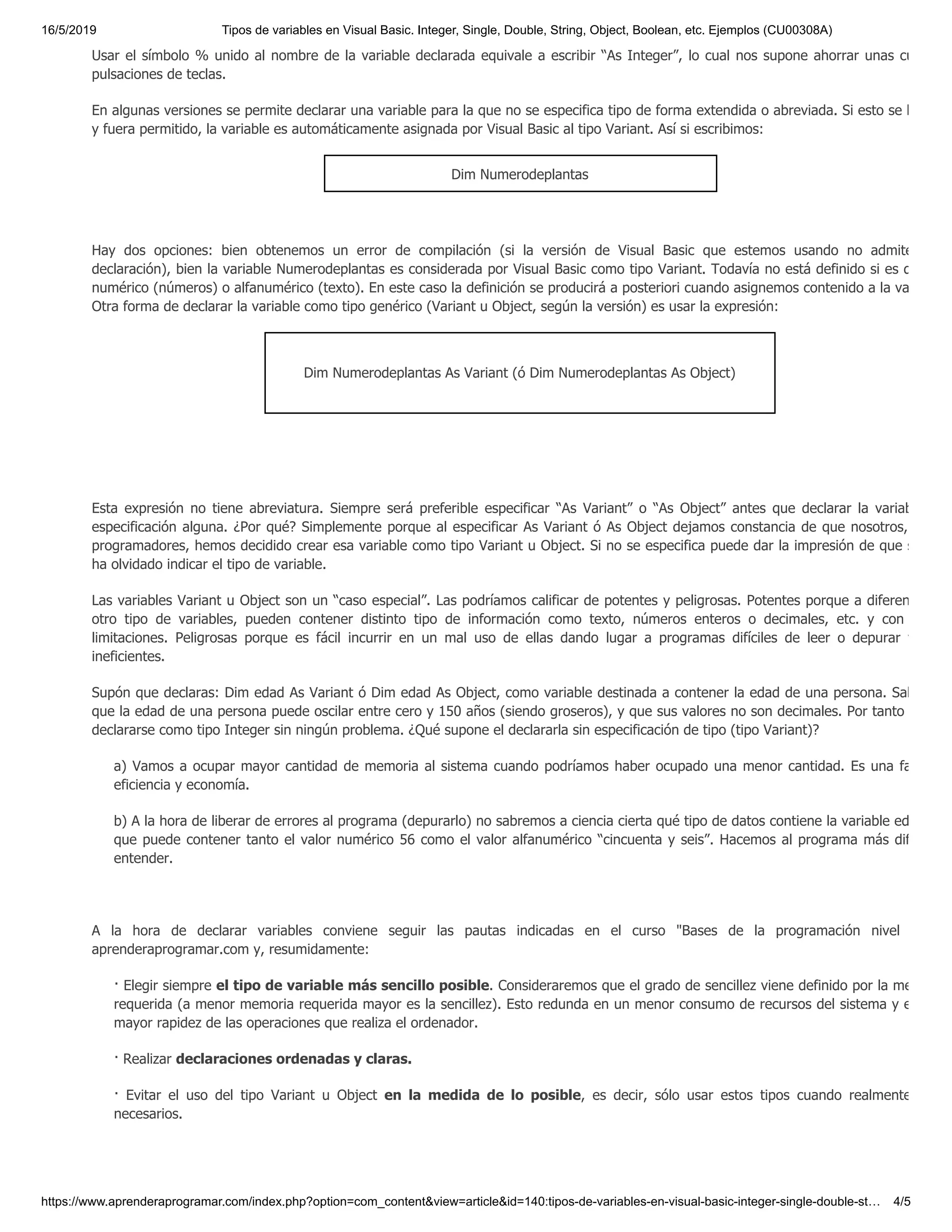 Tipos de variables en visual basic ejemplos | PDF