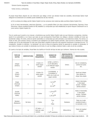 Tipos de variables en visual basic ejemplos | PDF