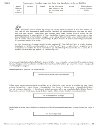 Tipos de variables en visual basic ejemplos | PDF