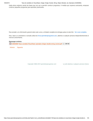 Tipos de variables en visual basic ejemplos | PDF