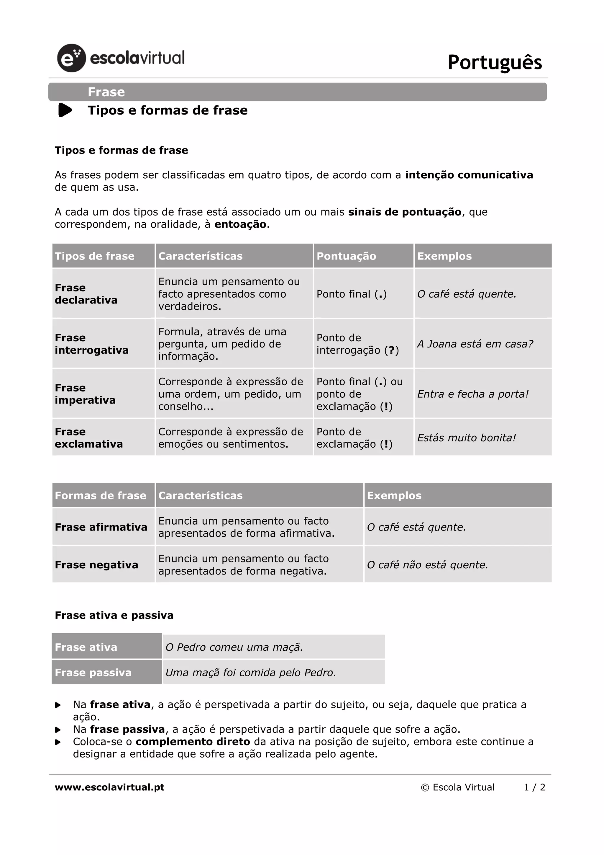 Tipos e formas de frases | PDF