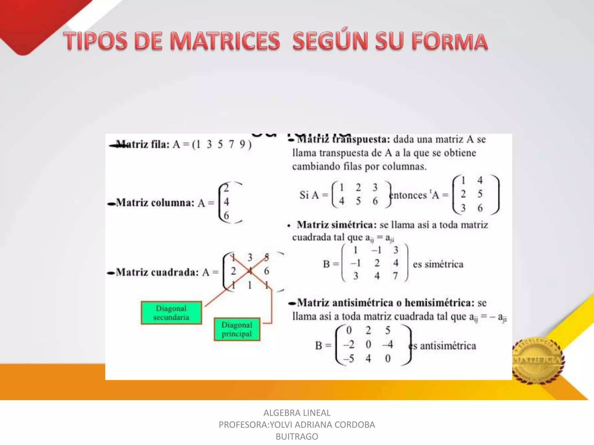 Tipos y operatoria de matrices | PPT