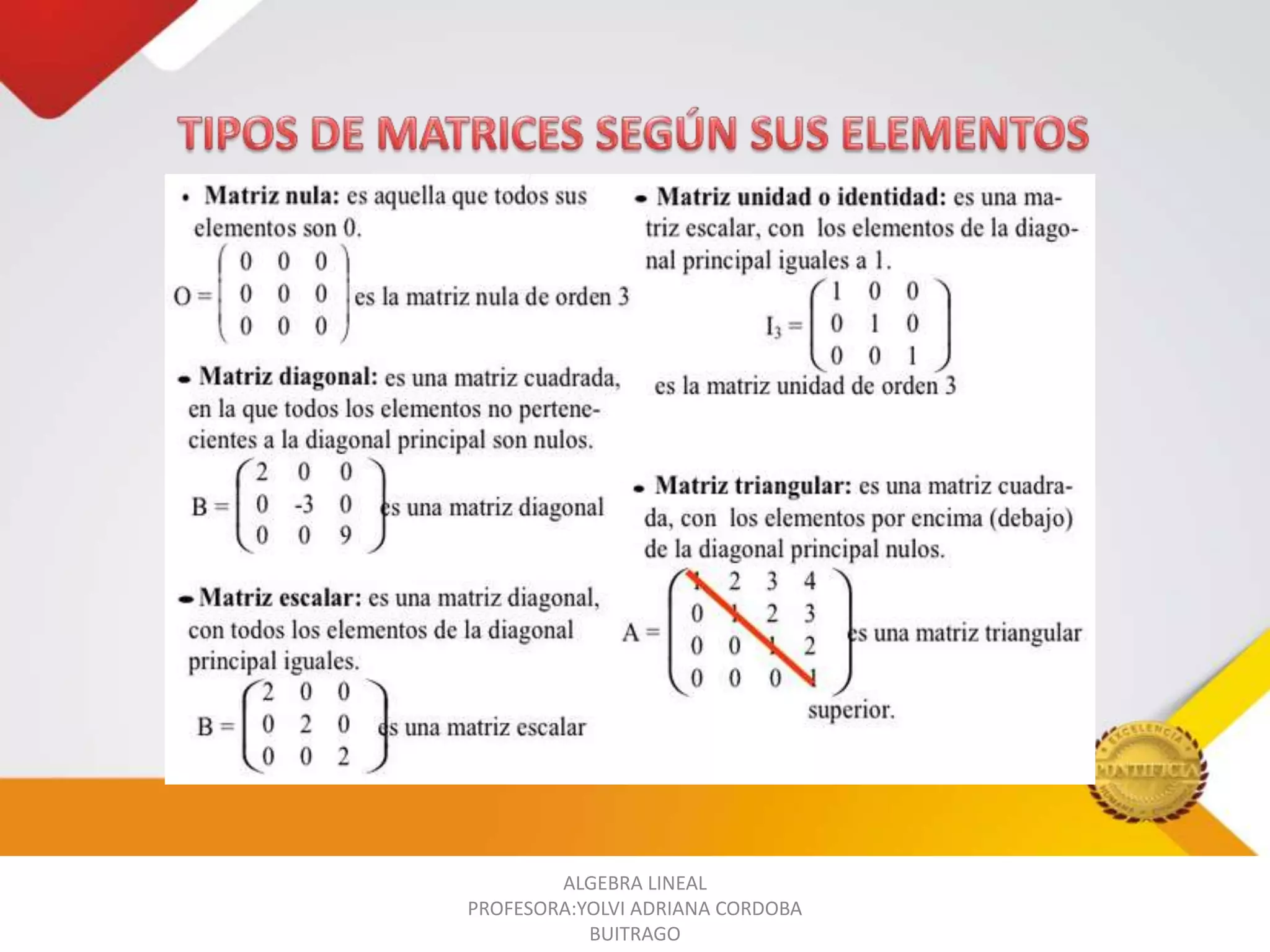 Tipos y operatoria de matrices | PPT