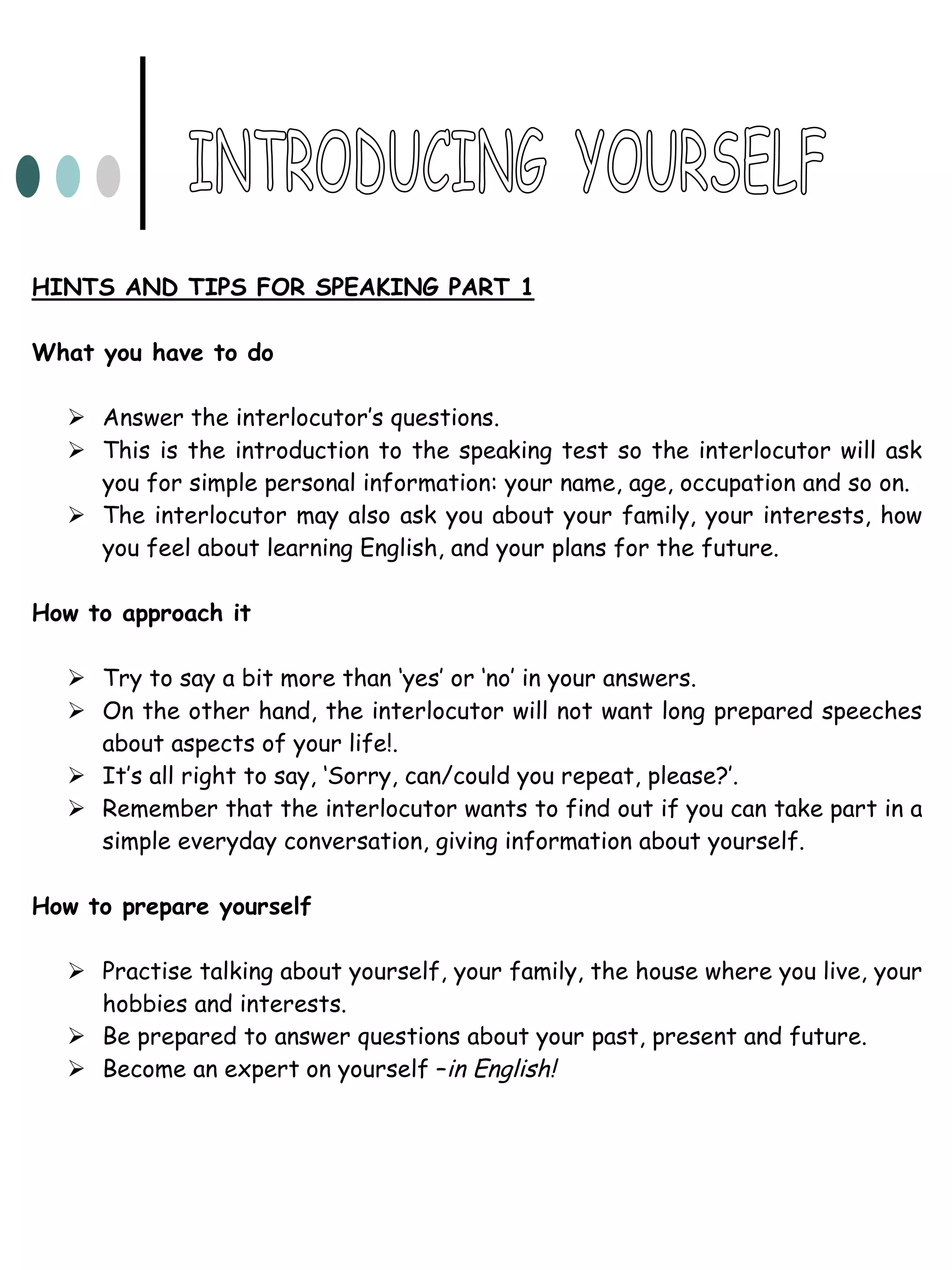 Tips for the oral exam | PPS