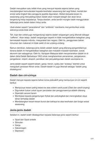 Tips kesihatan.com-Kenali Dadah – Jenis, Kesan dan Undang-undang | PDF