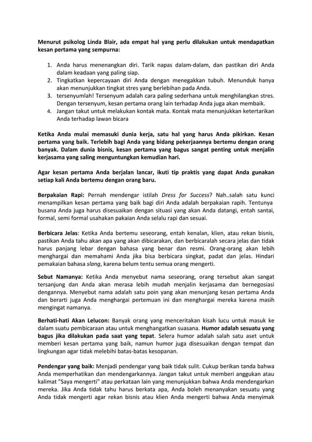 Tips Membuat Kesan Pertama | DOC