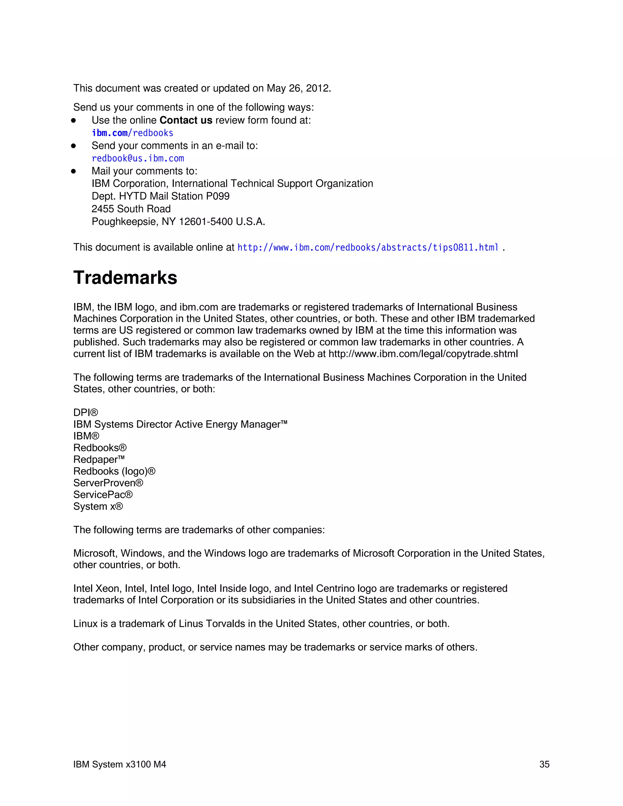 IBM Redbooks Product Guide: IBM System x3100 M4 | PDF