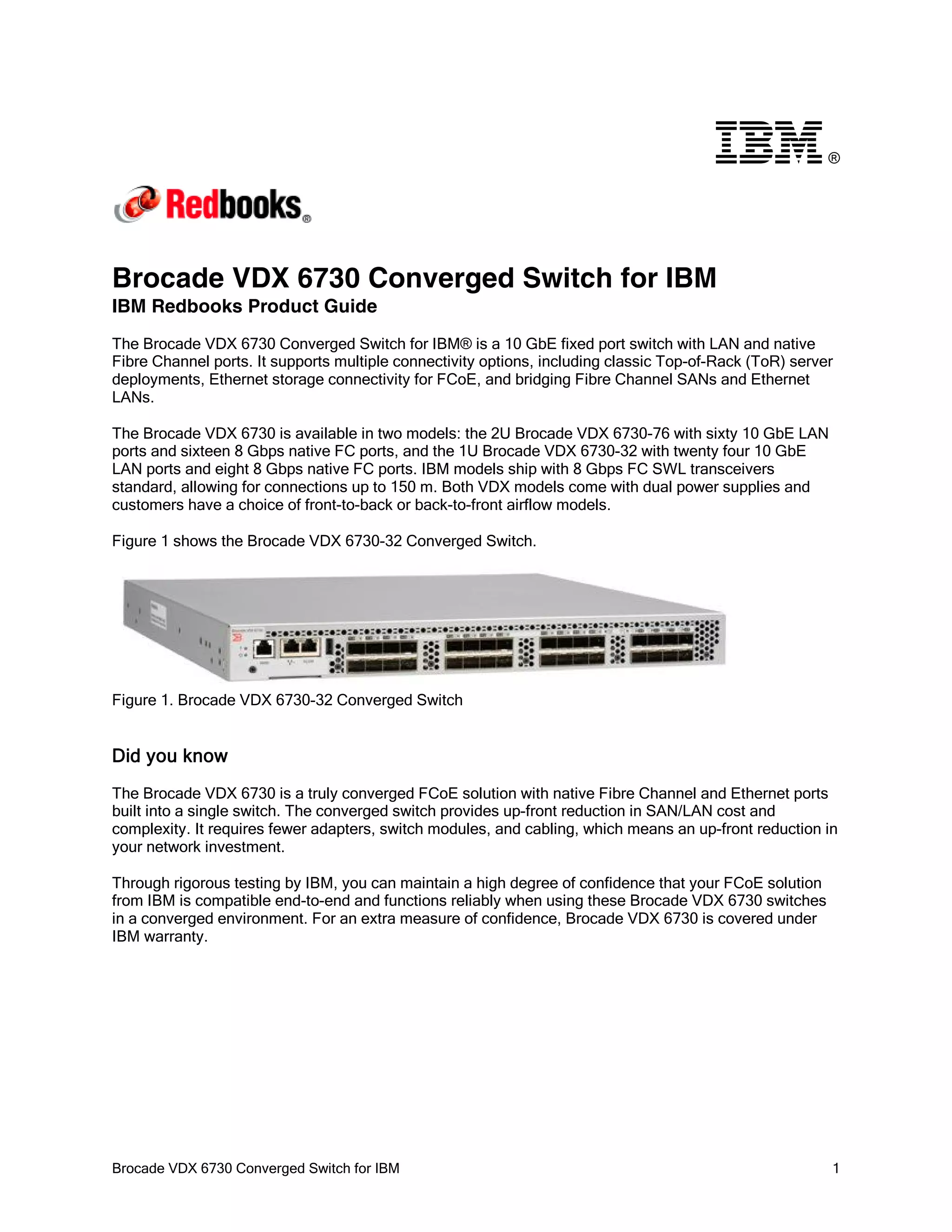 Brocade VDX 6730 Converged Switch for IBM | PDF