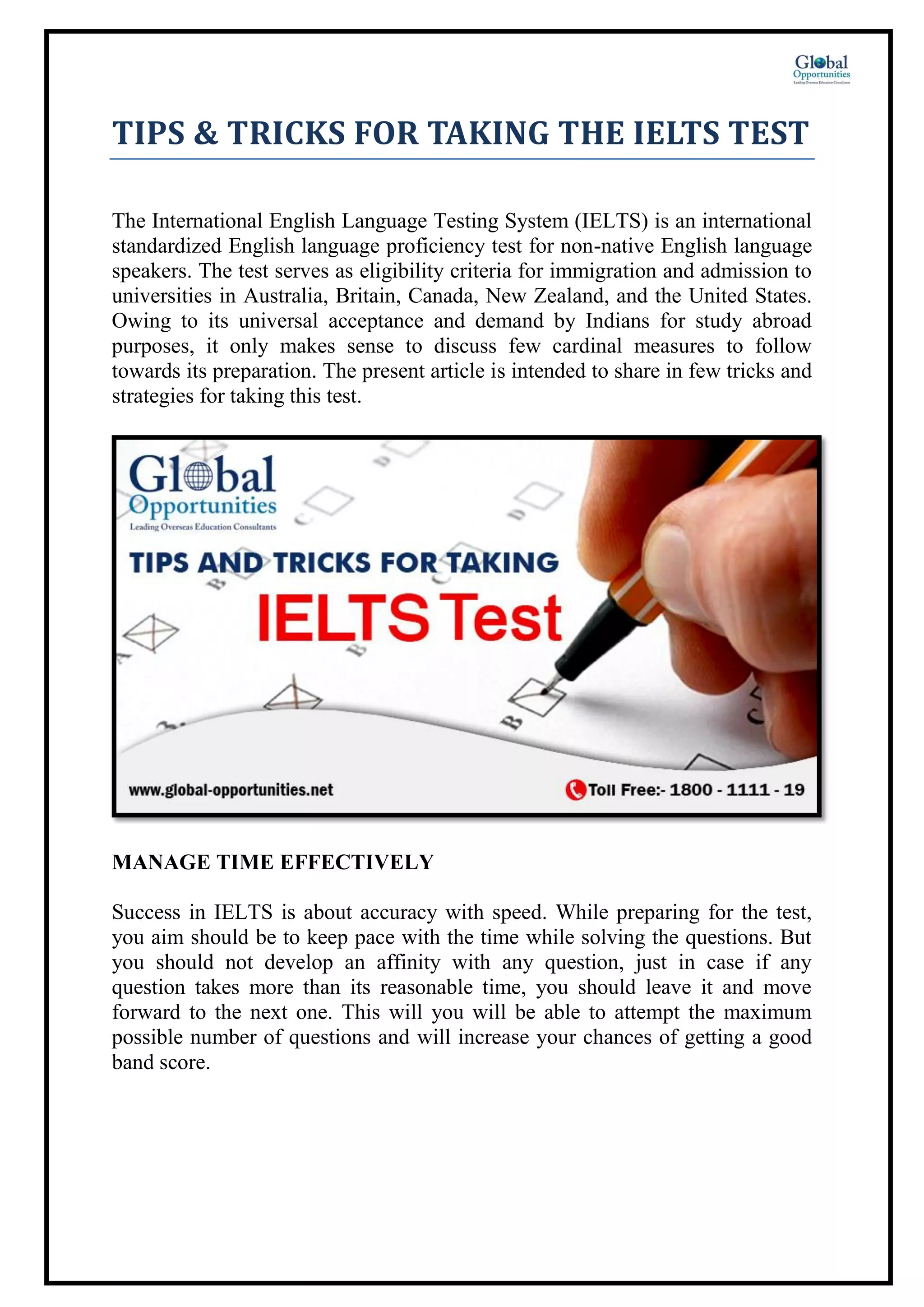 TIPS & TRICKS FOR TAKING THE IELTS TEST | PDF