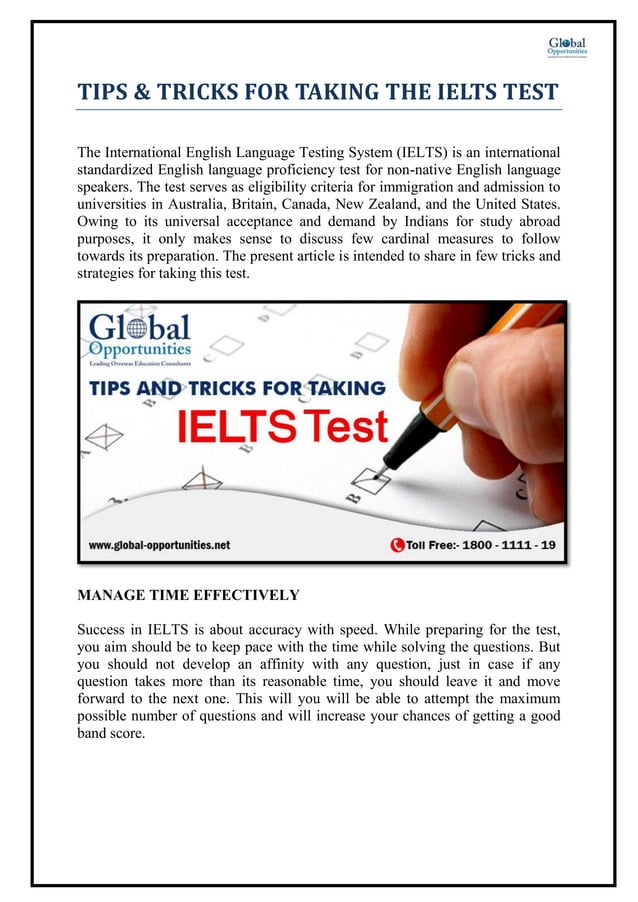 TIPS & TRICKS FOR TAKING THE IELTS TEST | PDF