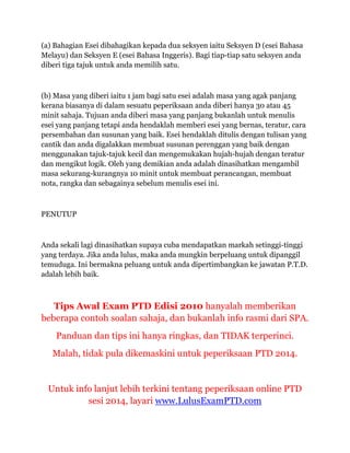 Tips Awal Peperiksaan exam PTD | PDF