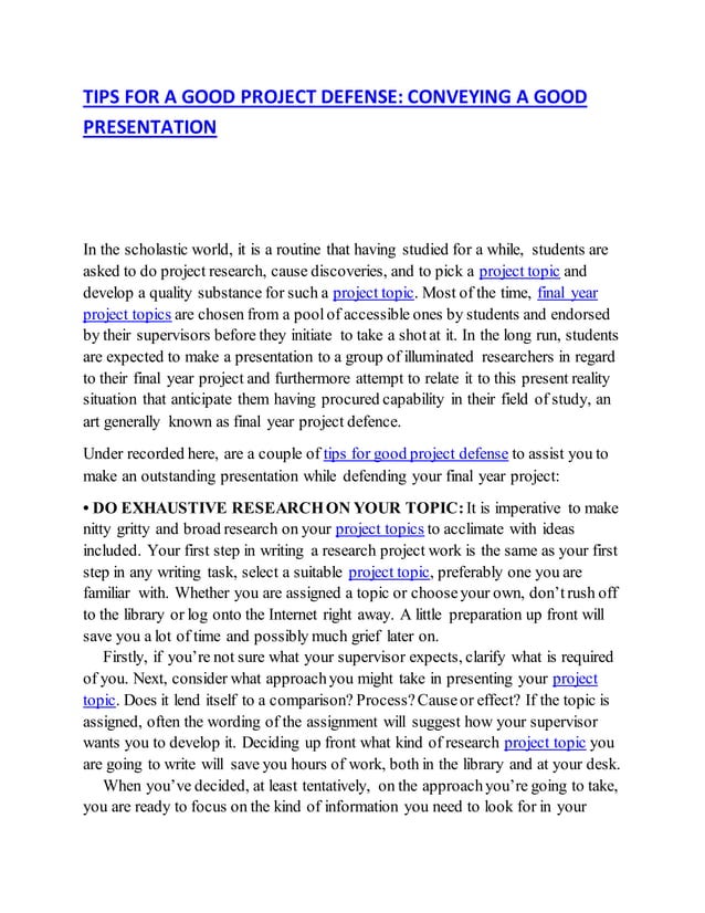 TIPS FOR A GOOD PROJECT DEFENSE: CONVEYING A GOOD PRESENTATION | DOCX
