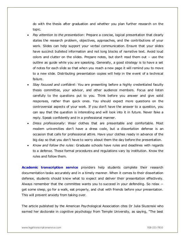 Tips for a successful dissertation defense Tips for a successful dissertation defense