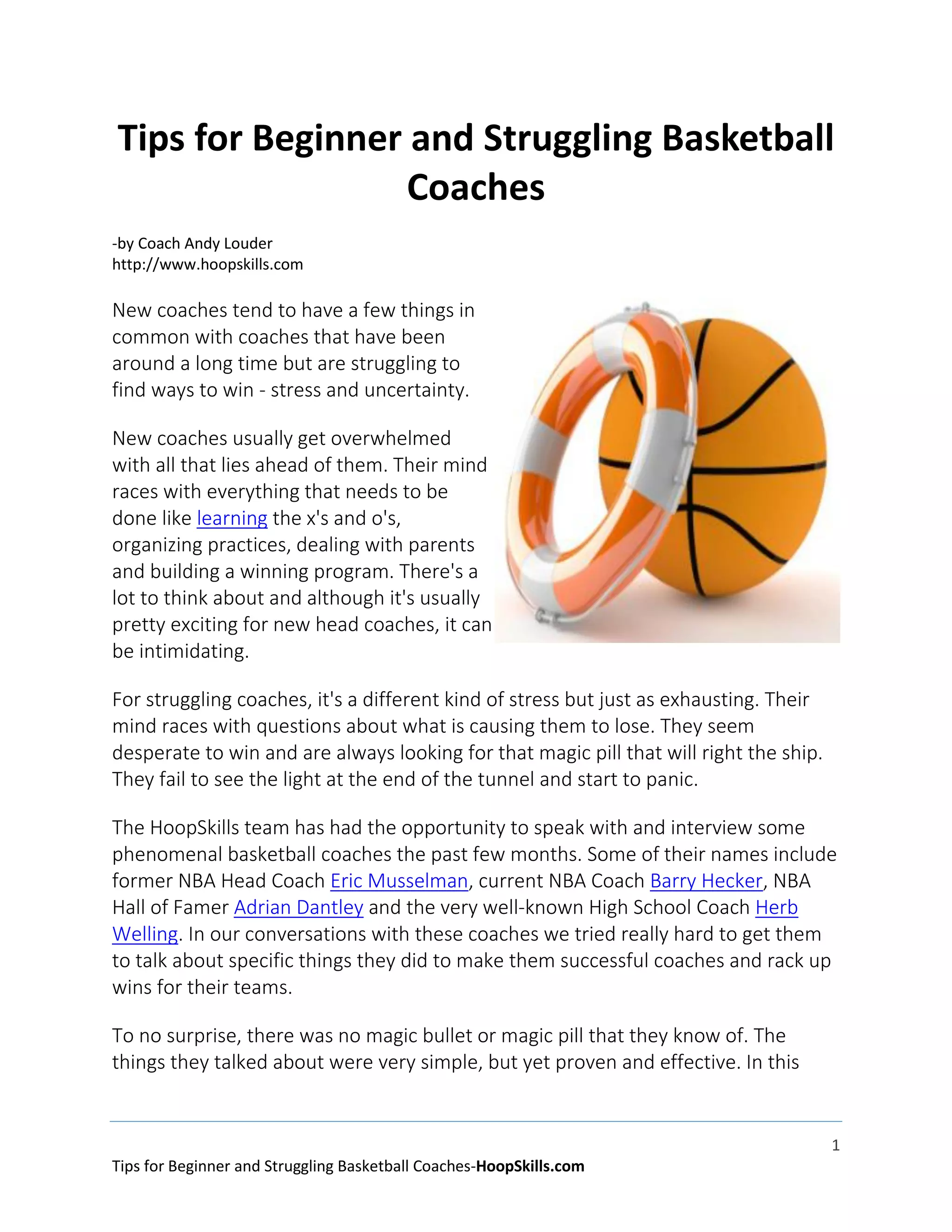 Tips for beginner and struggling basketball coaches | PDF
