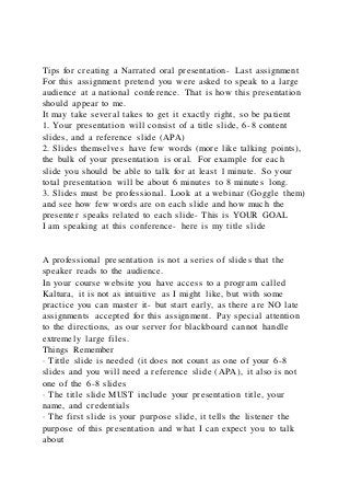 Tips for creating a Narrated oral presentation- Last assignmentF | PDF