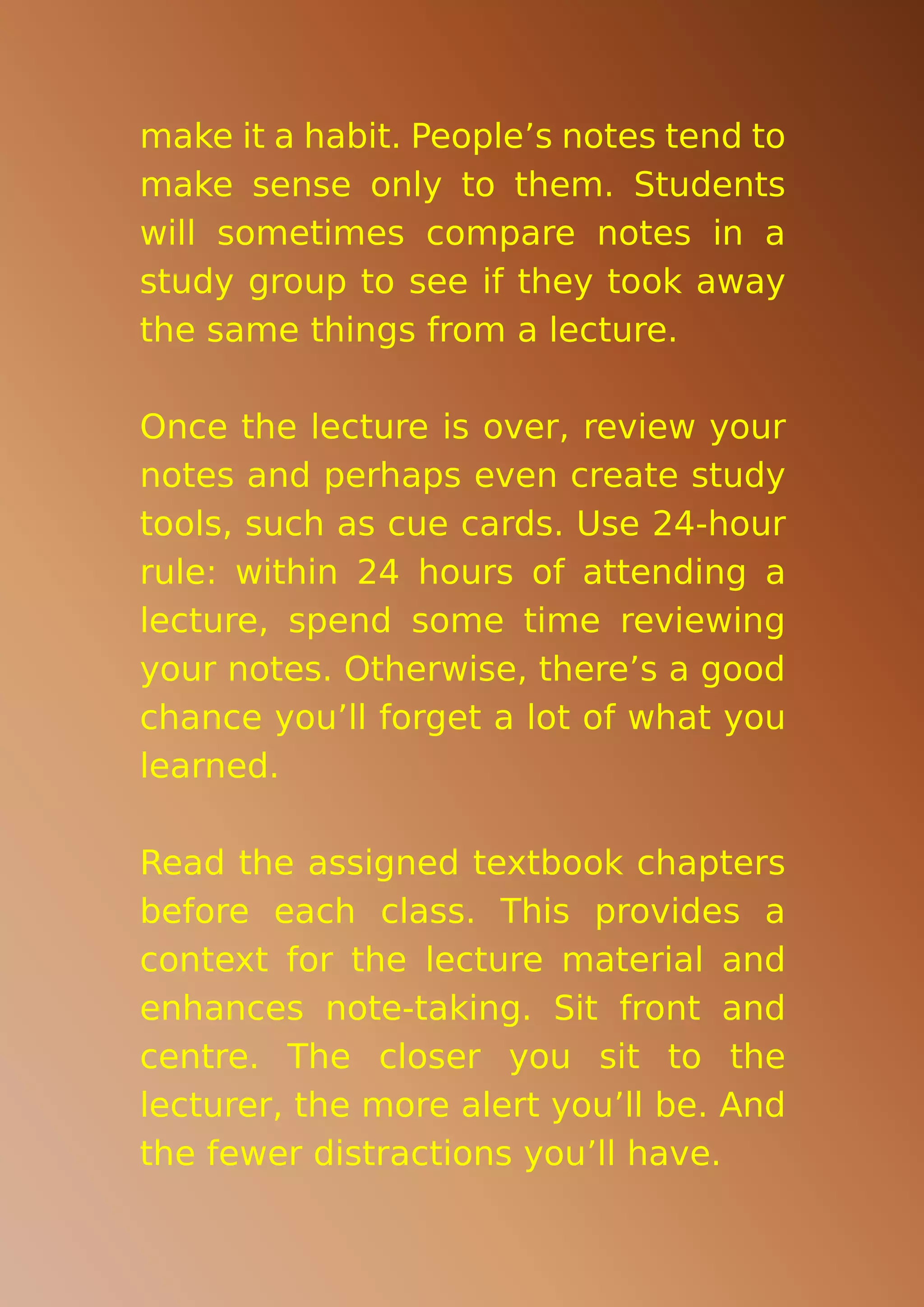 Tips for effective Note taking at Lectures | PDF