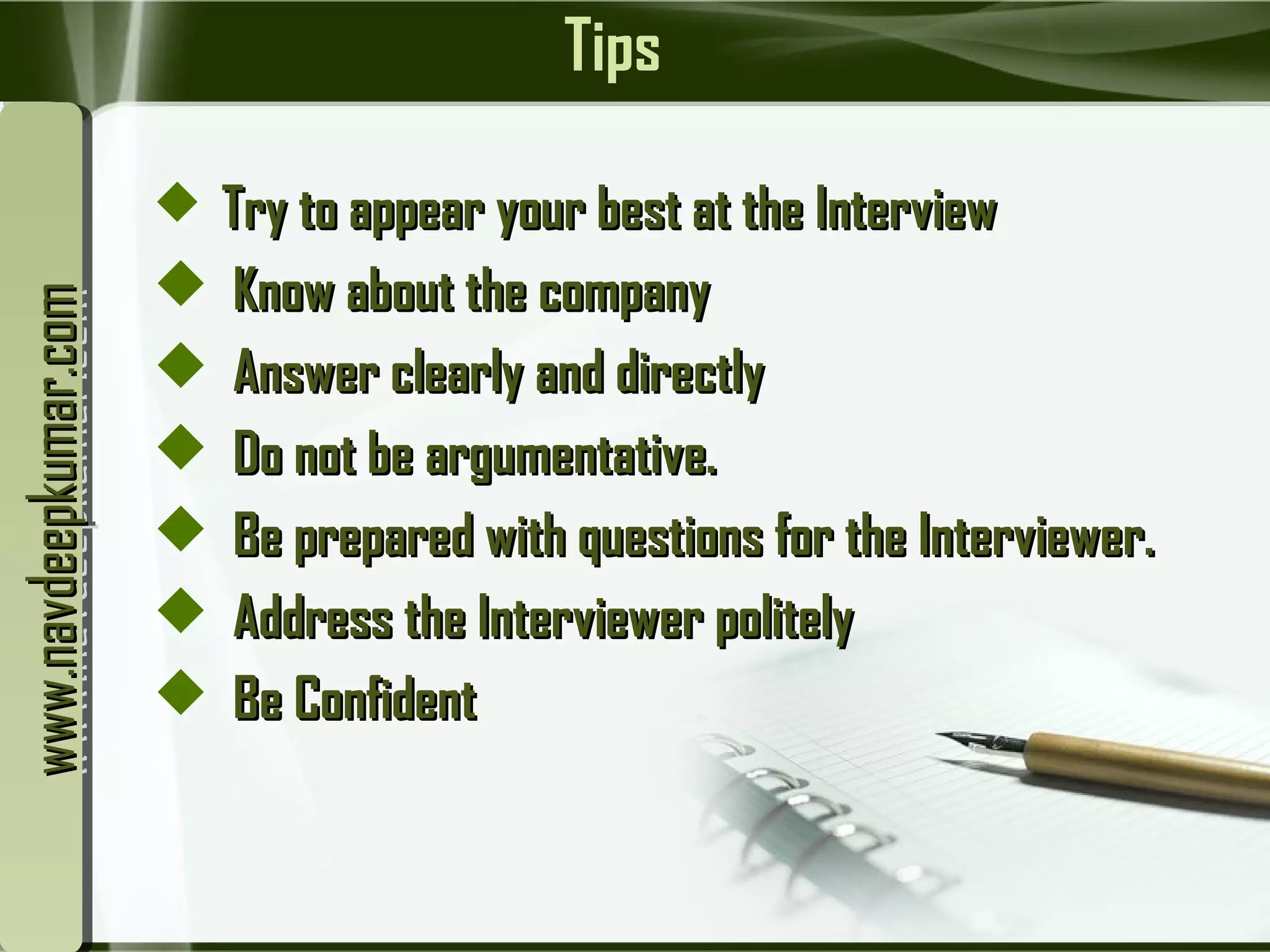 Tips for Fresher Interviews | PPT