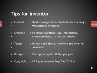 Tips for inventor | PPTX | Business | Business and Finance