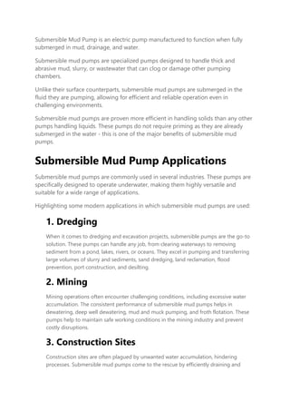 Tips For Maintenance and Operation of Submersible Mud Pumps | PDF