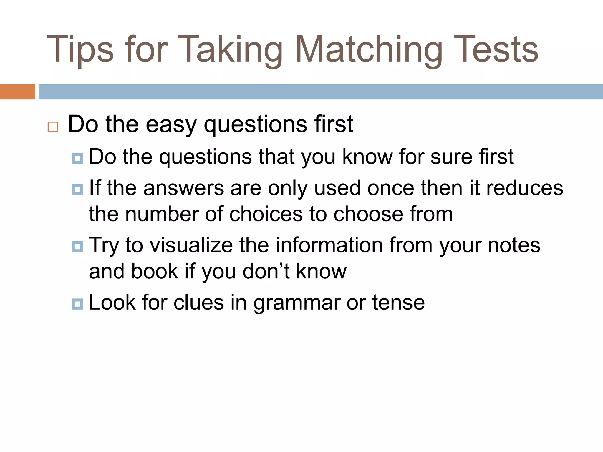 Tips for matching tests | PPTX