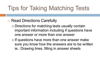 Tips for matching tests | PPTX