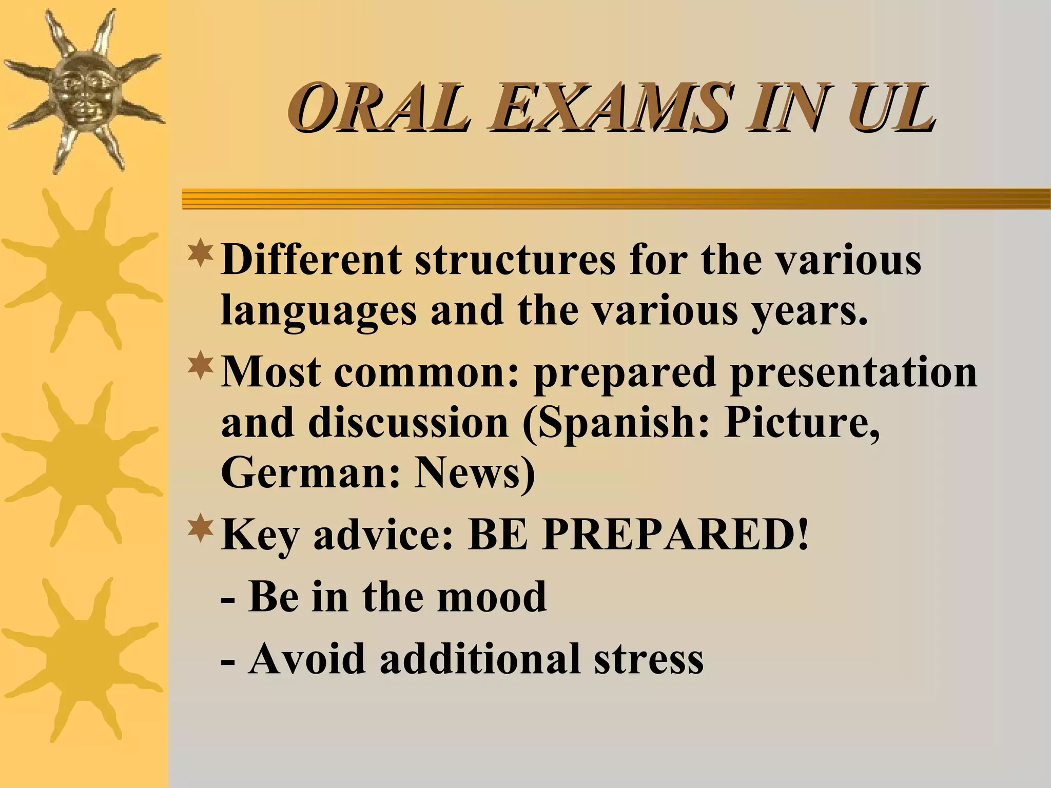 Tips for oral exams in UL | PPT