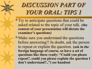 Tips for oral exams in UL | PPT