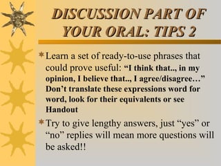 Tips for oral exams in UL | PPT