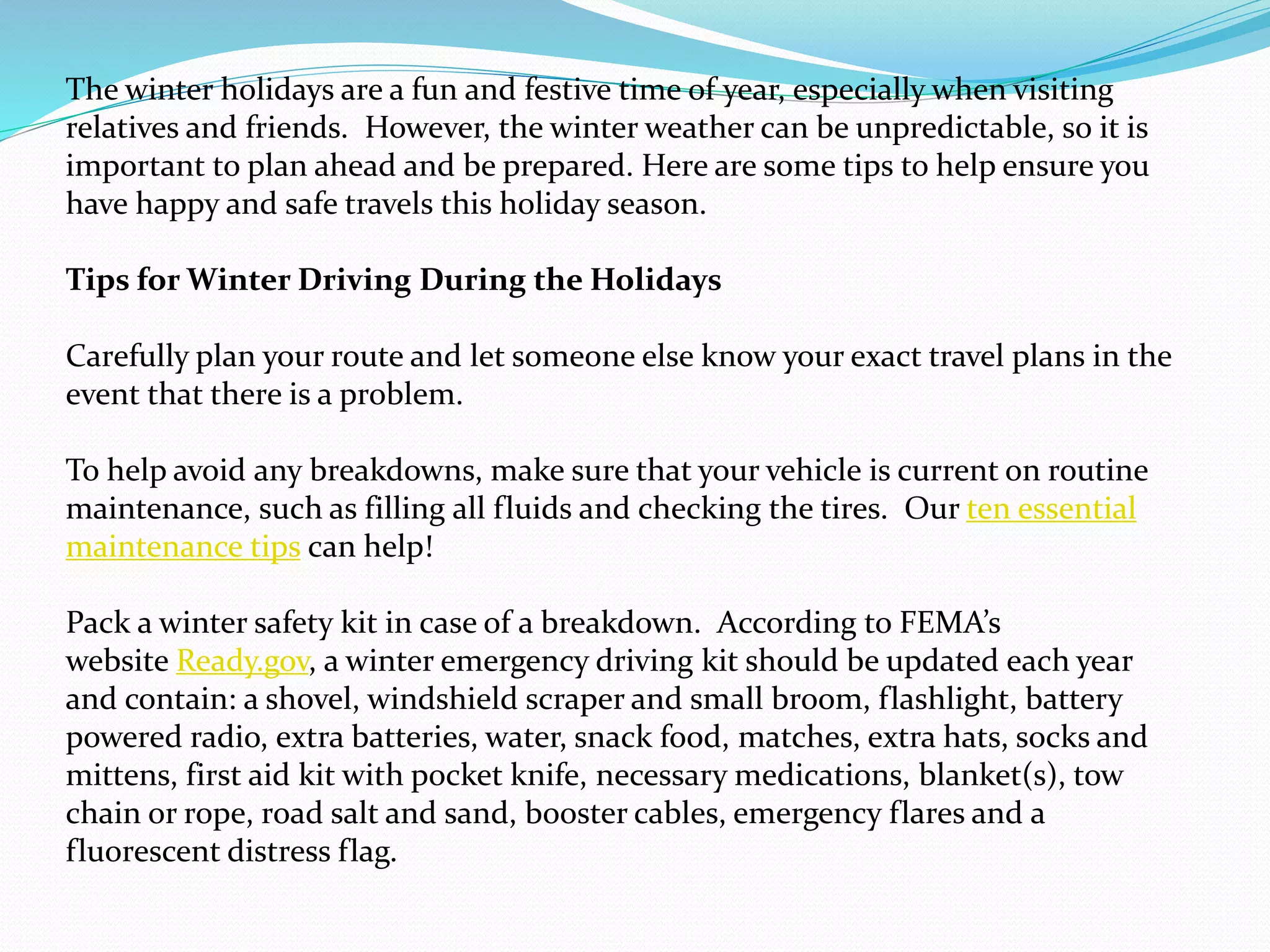 Tips for safe holiday driving | PPTX