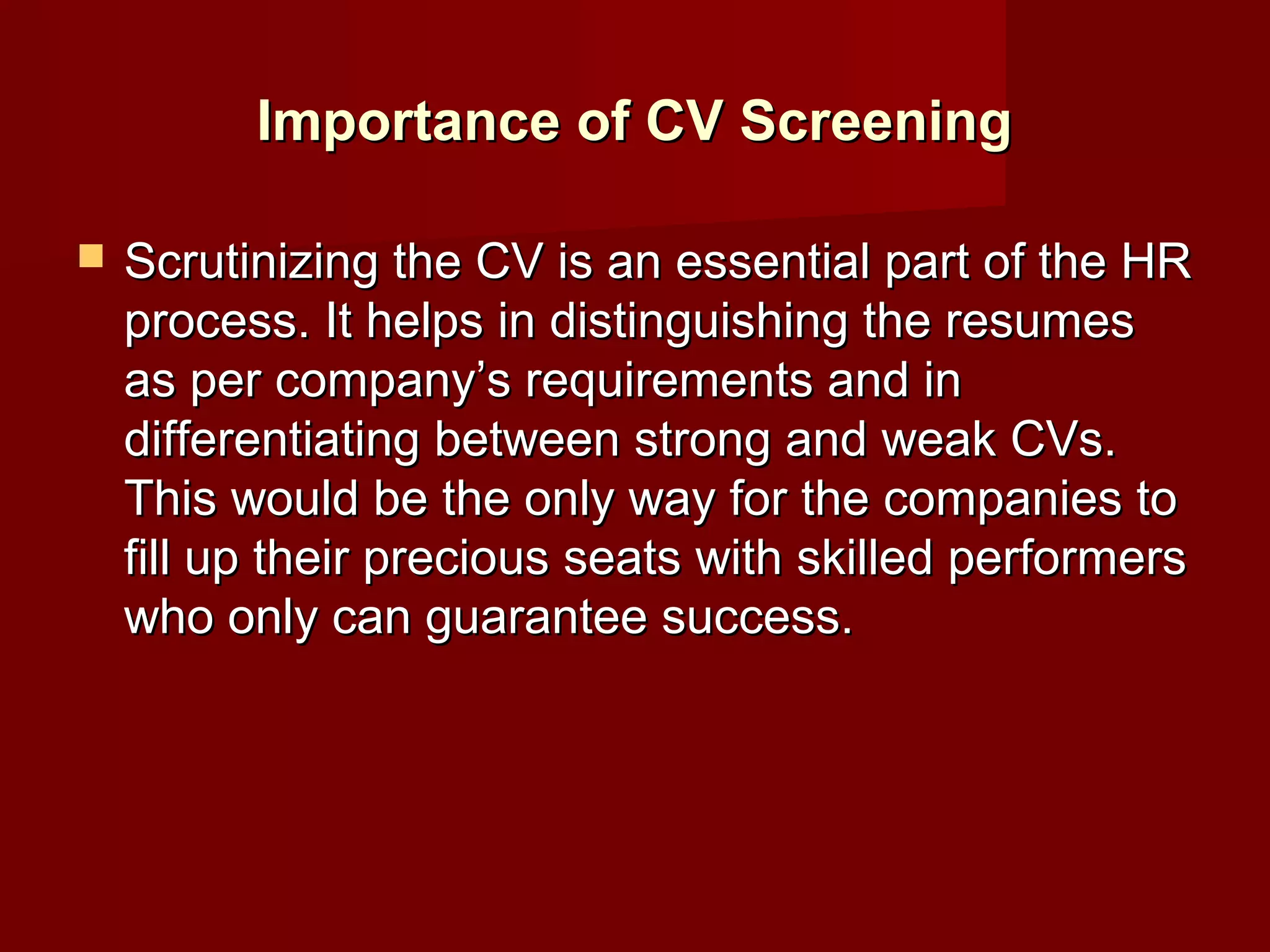 Tips for Screening CVs | PPT