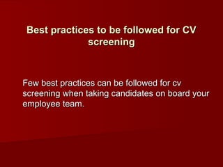 Tips for Screening CVs | PPT