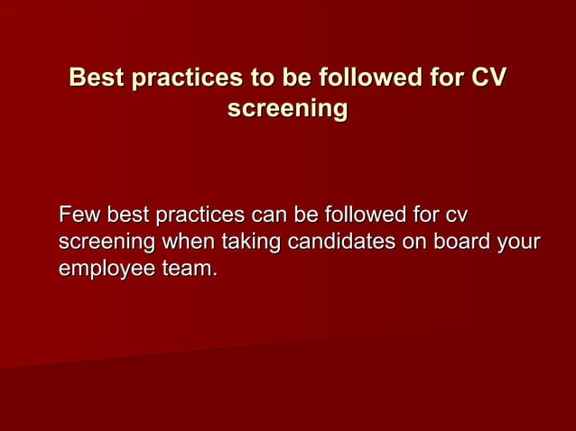 Tips for Screening CVs | PPT