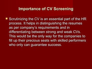 Tips for Screening CVs | PPT