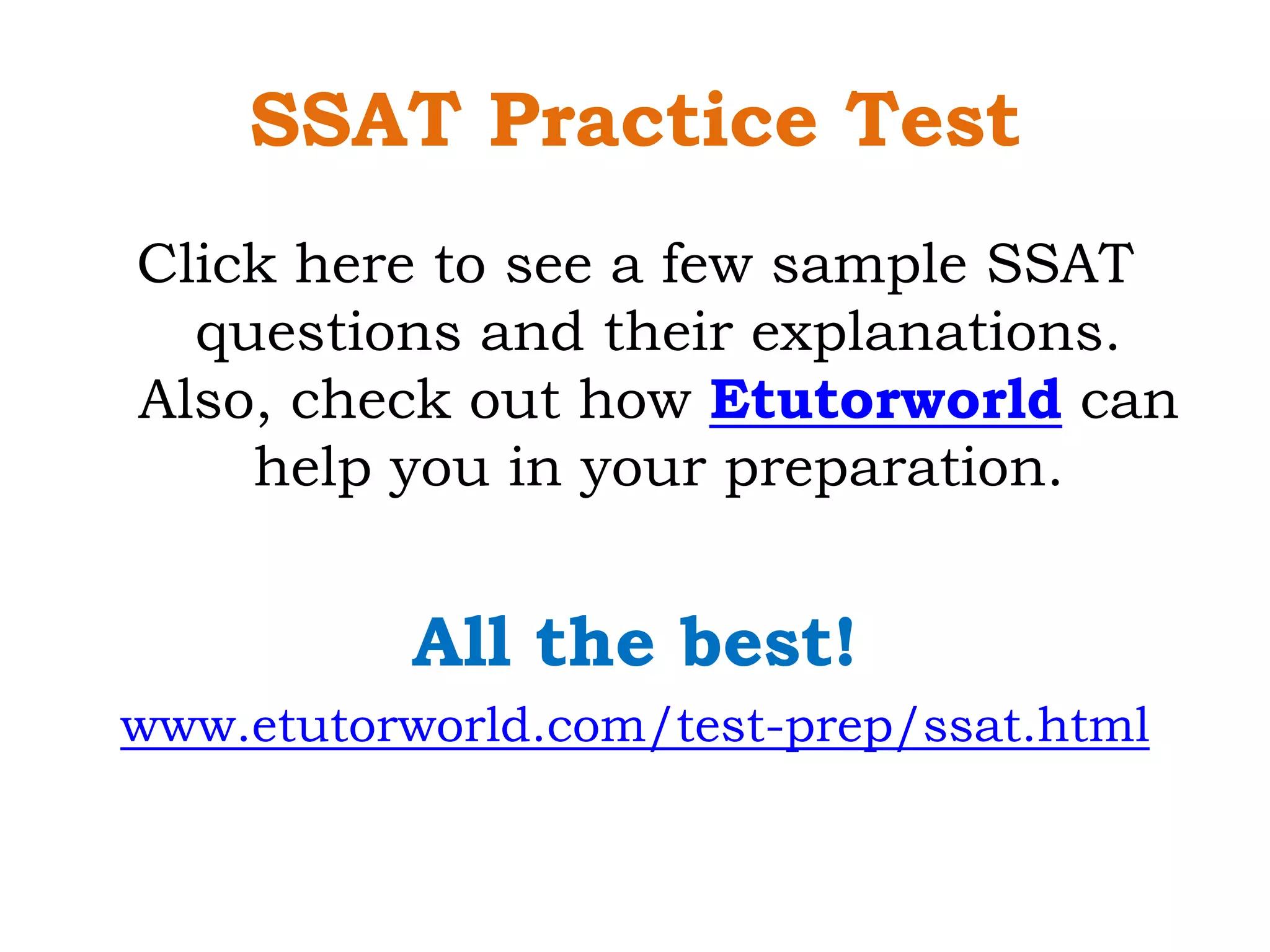 Tips for SSAT Test Success | PPTX