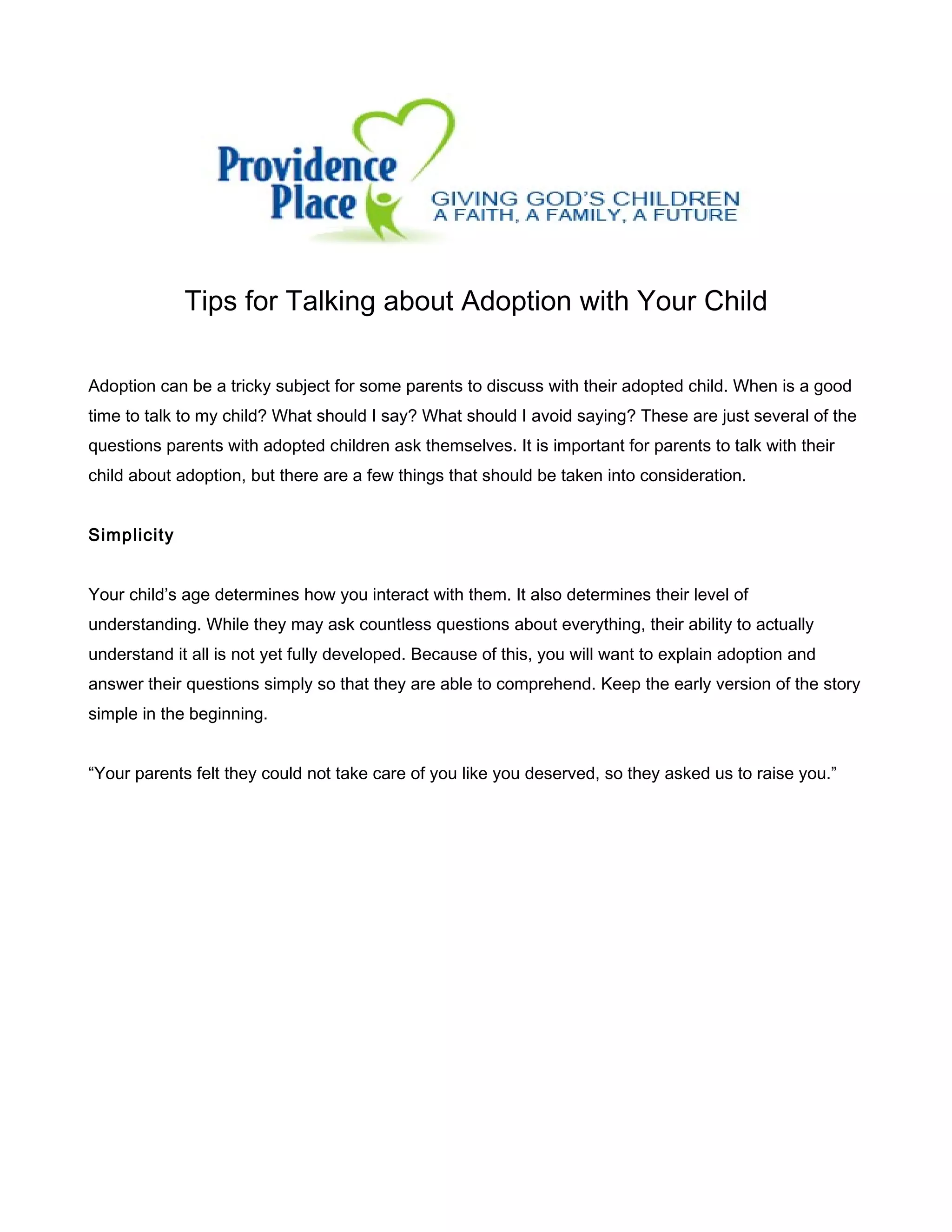Tips For Talking About Adoption With Your Child | DOC