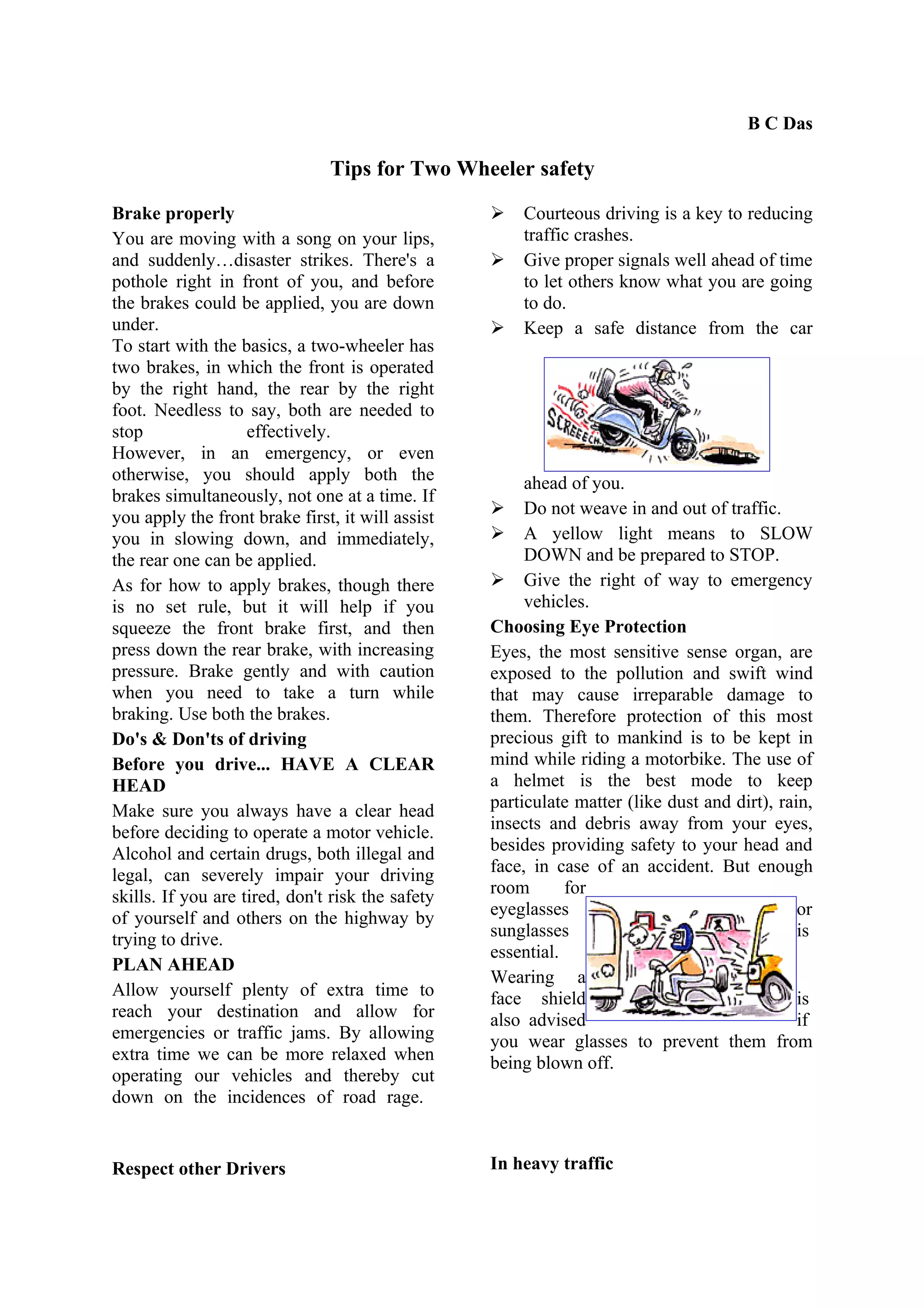 Road safety Tips,Tips for two wheeler safety (brake properly), By B C ...