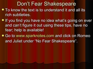 Tips for understanding shakespeare | PPT