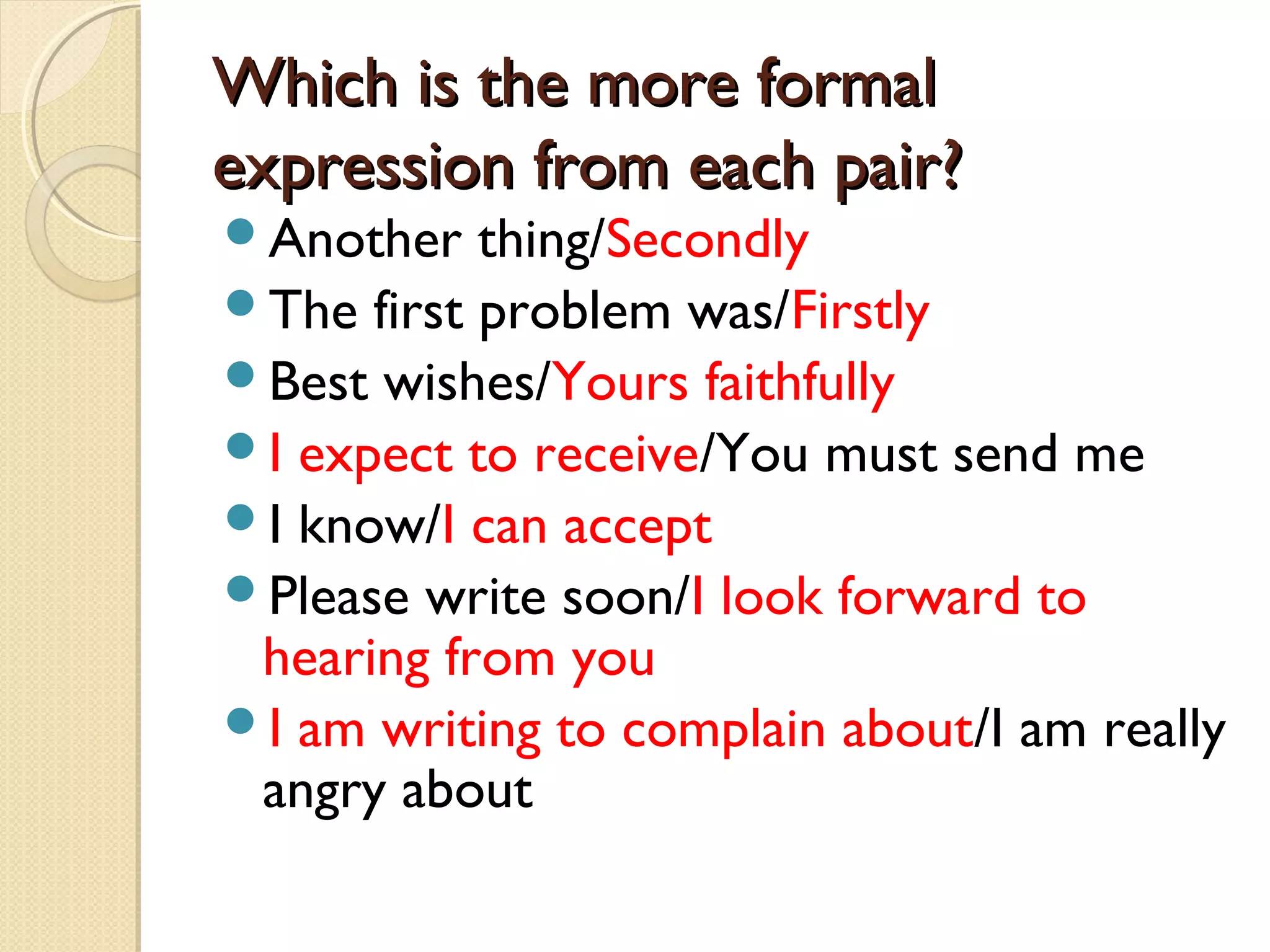 Tips for writing a formal letter | PPT
