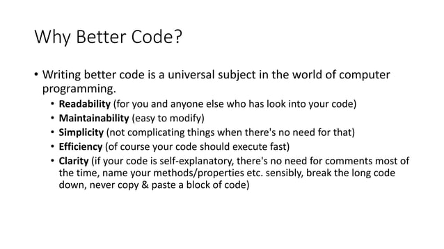 Tips for Writing Better Code | PPT