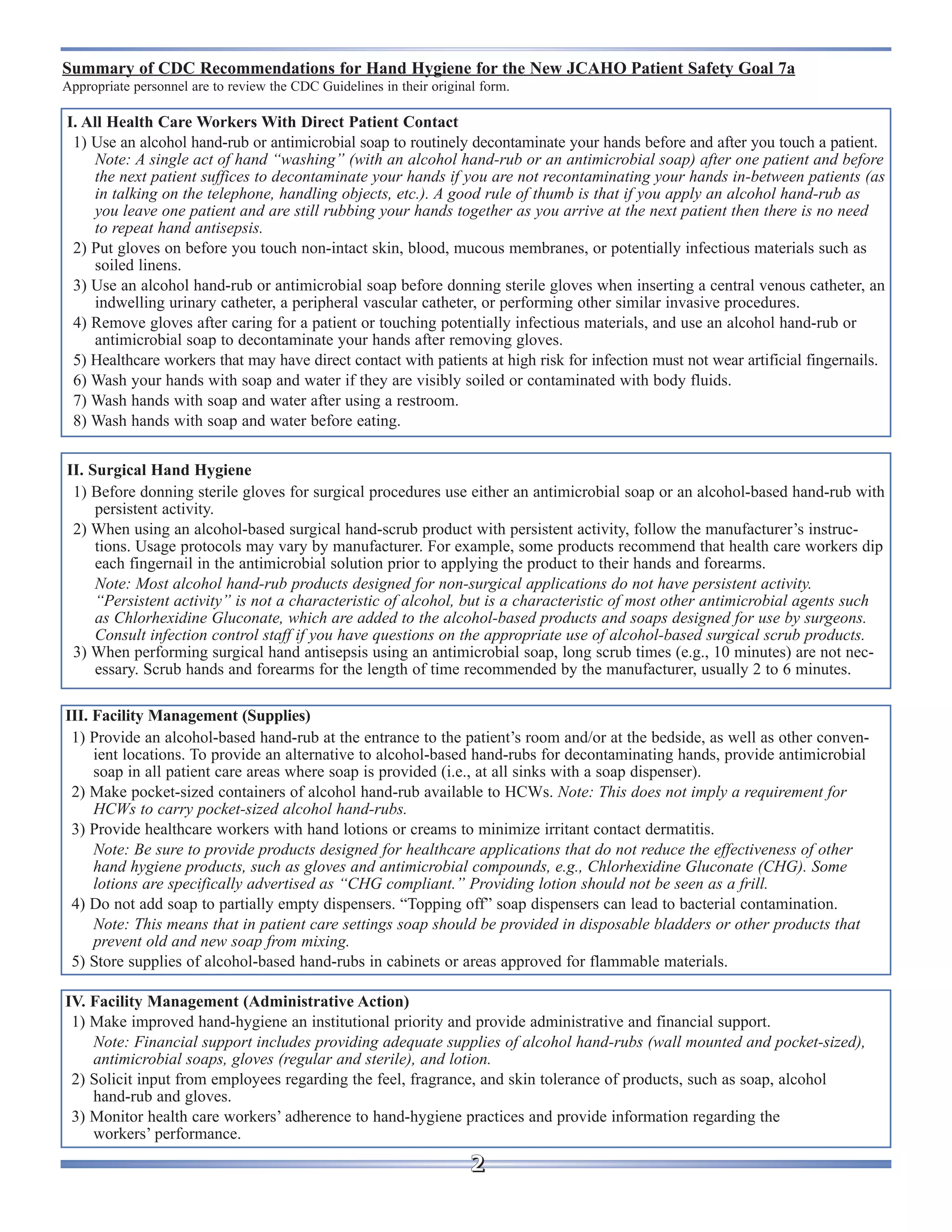 Hand Hygiene Requirements and JCAHO National Patient Safety Goals in ...