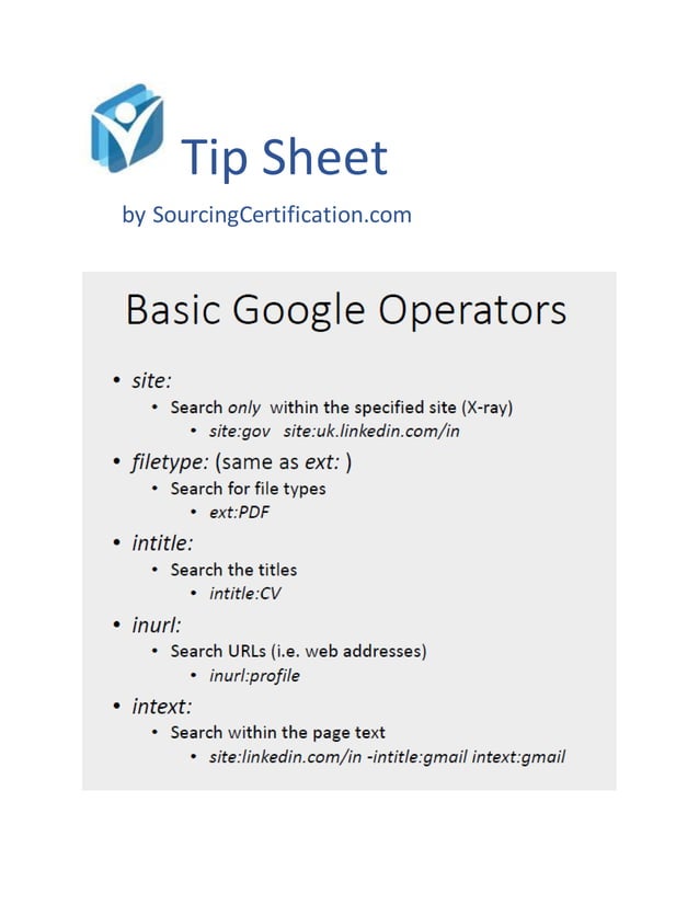 Google Boolean Operators - Tipsheet | PDF