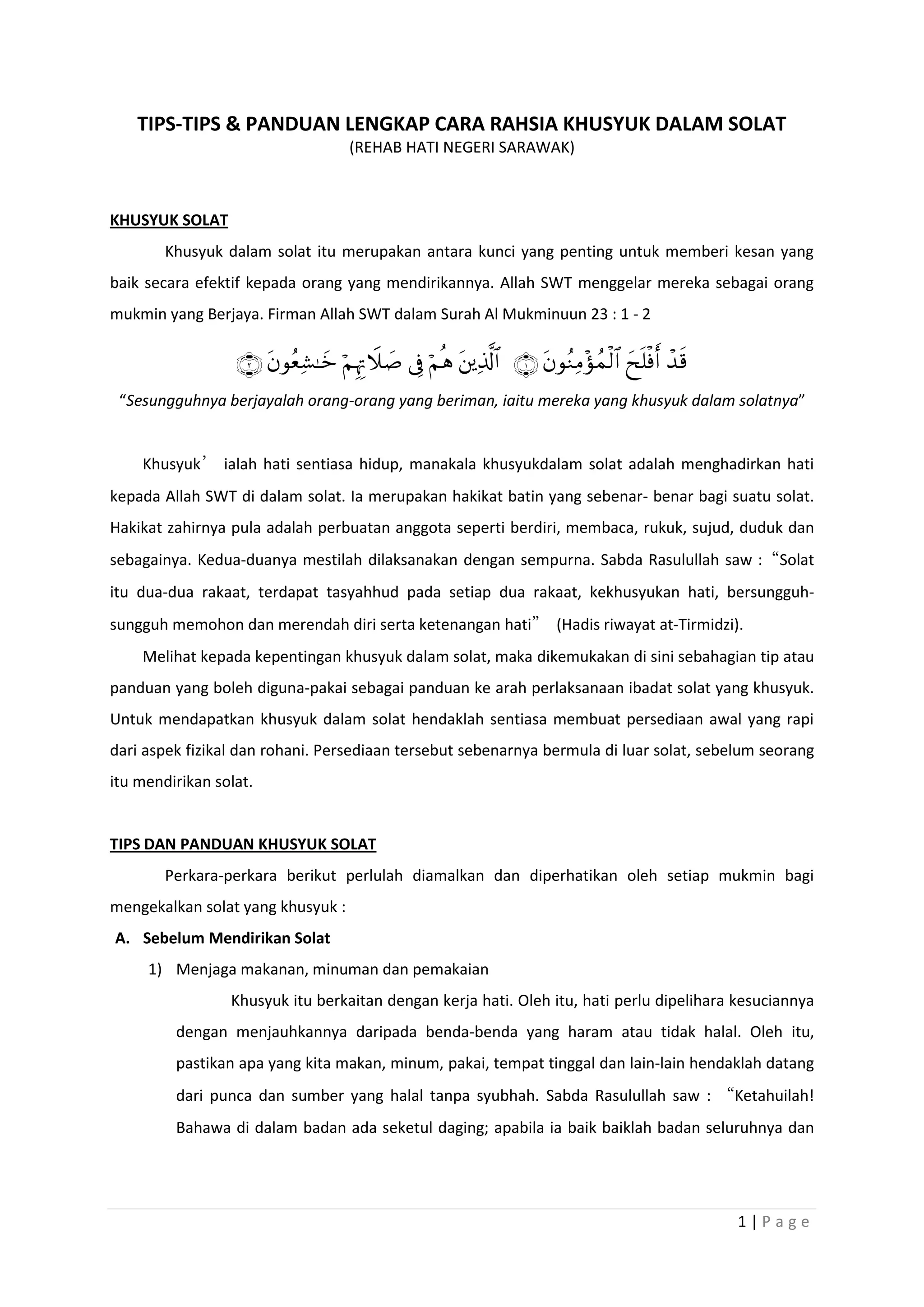 Tips khusyuk solat pdf | PDF