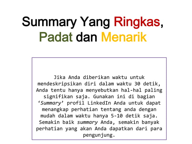 Tips memaksimalkan profil di linkedin | PPTX