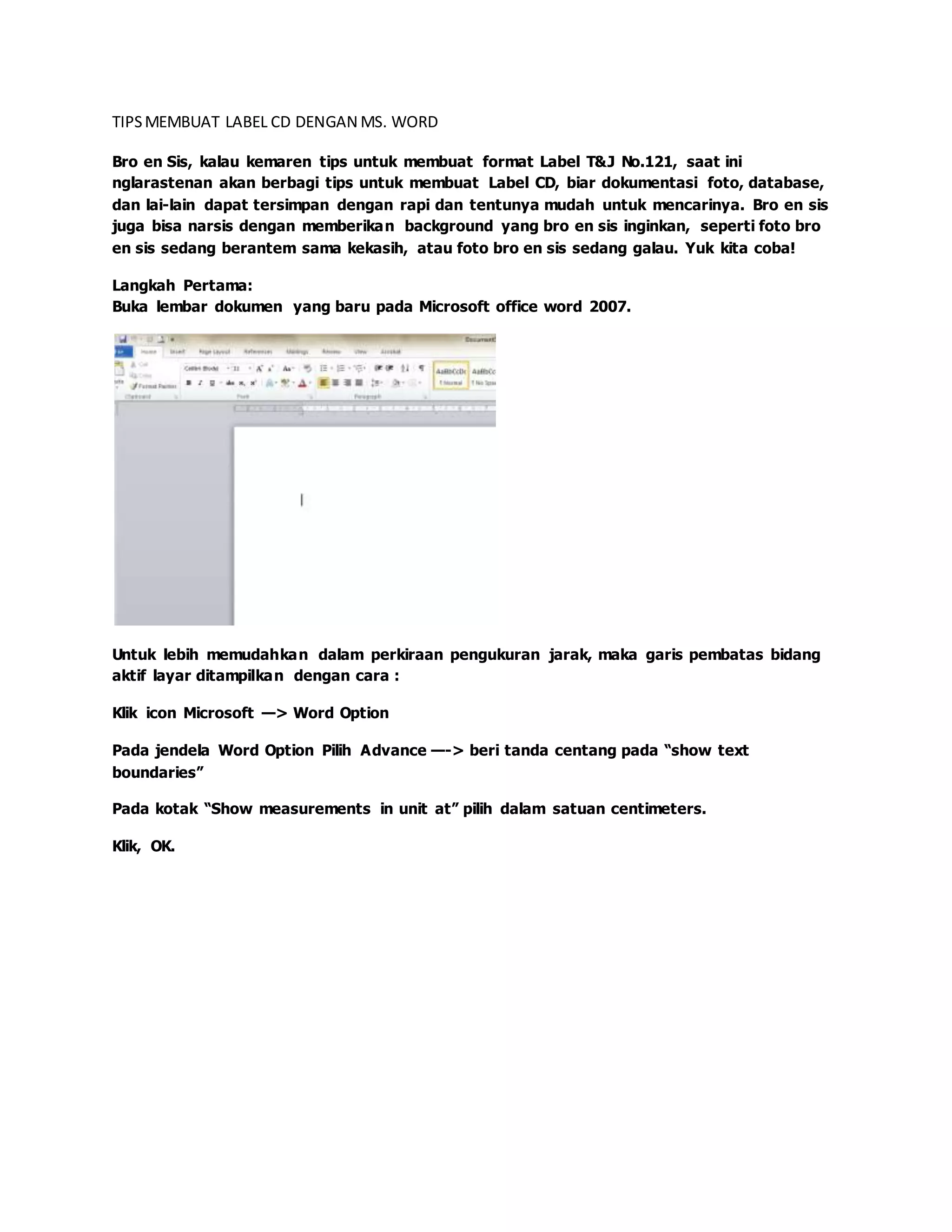 Tips membuat label cd dengan ms | DOCX