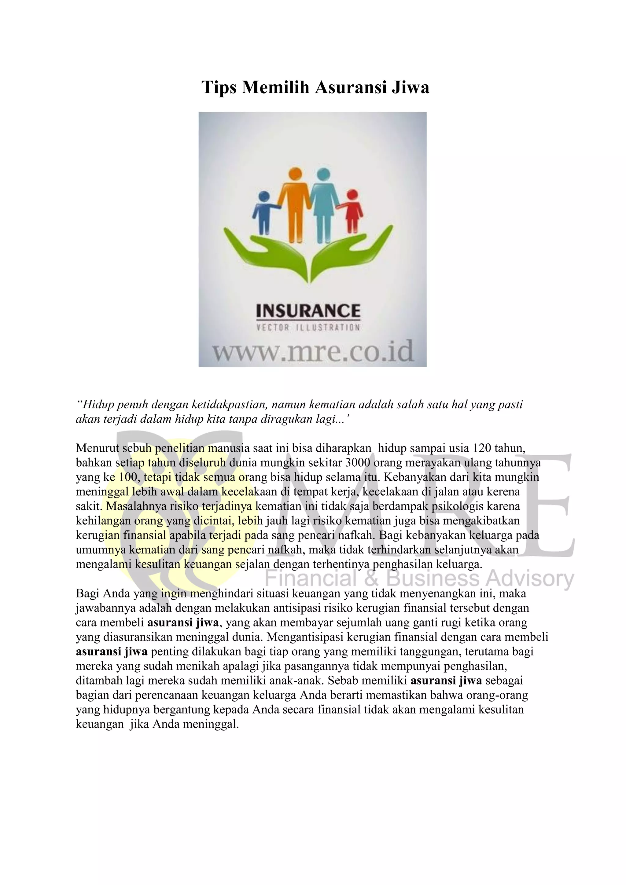 Tips memilih asuransi jiwa | PDF