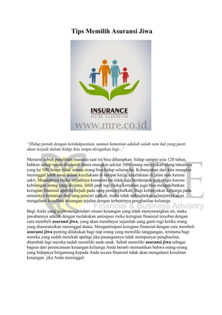 Tips memilih asuransi jiwa | PDF