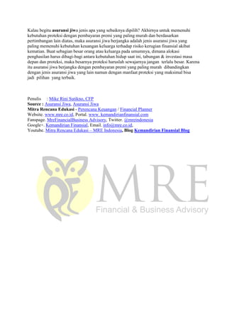 Tips memilih asuransi jiwa | PDF