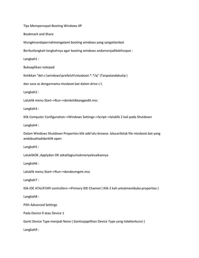 Tips mempercepat booting windows xp | DOCX